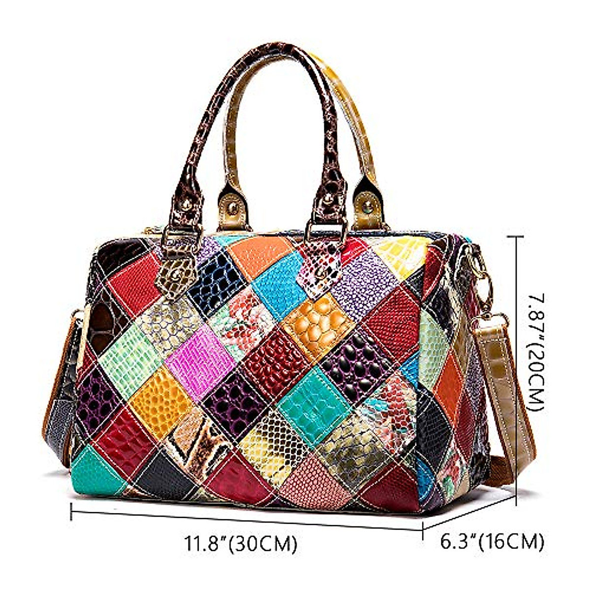 Women's Purses and Bags Multicolored, Genuine Leather Patchwork Tote Bag Large Capacity with A Detachable Shoulder Strap