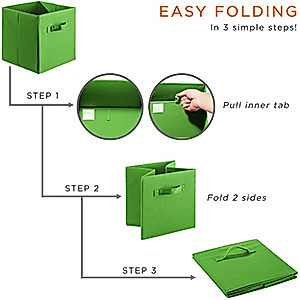 Sorbus Foldable Storage Cubes - 6 Fabric Baskets for Organizing Pantry, Closet, Shelf, Nursery, Playroom, Toy Box, Cubby - 11 Inch Dual Handle Collapsible Closet Organizers and Storage Bins (Green)