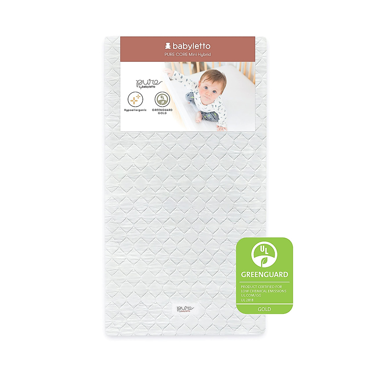 Babyletto Pure Core Mini Crib Mattress, Hybrid Waterproof Cover, Lightweight, Greenguard Gold Certified