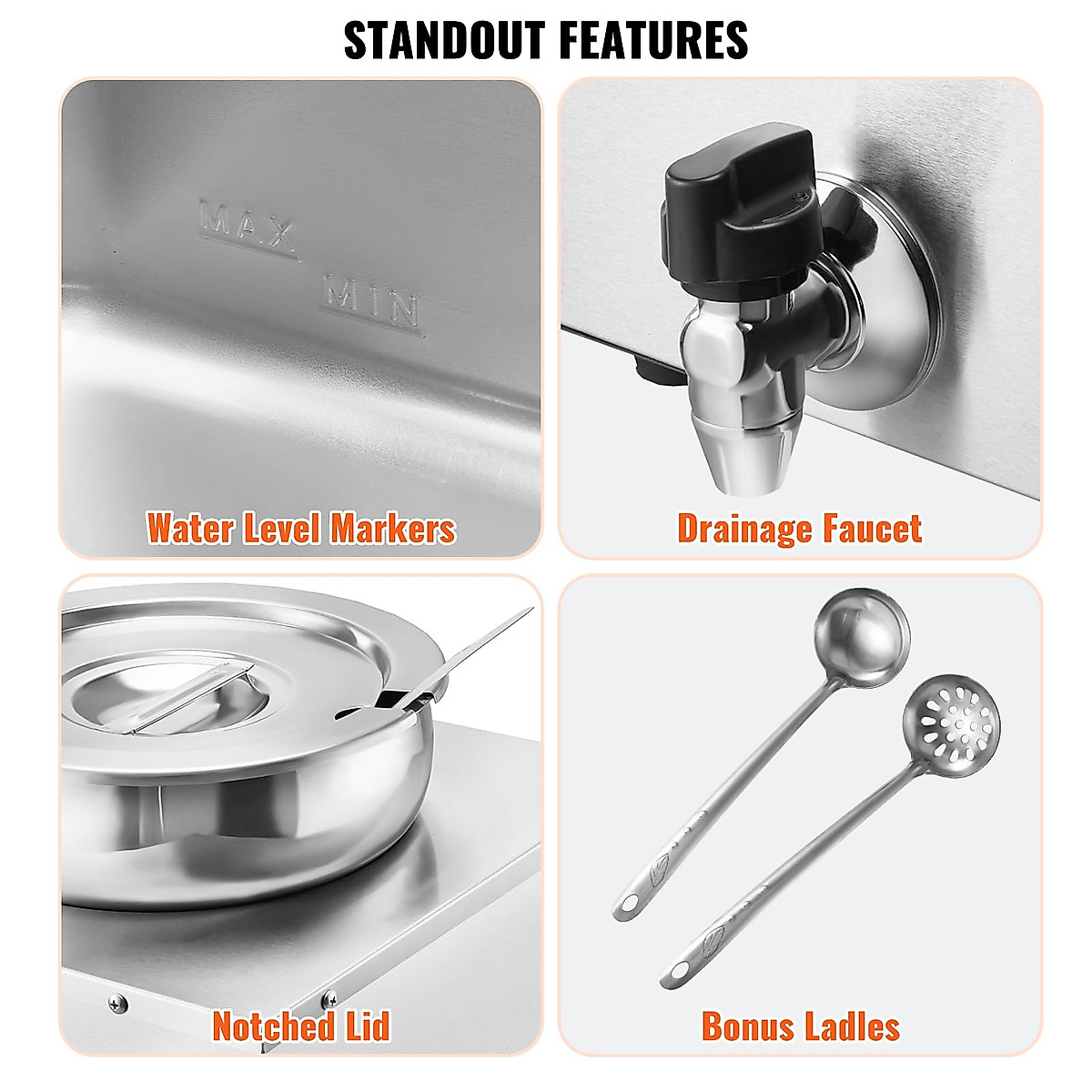 VEVOR Electric Soup Warmer, Dual 7.4QT Stainless Steel Round Pot 86~185°F Adjustable Temp, 1200W Commercial Bain Marie with Anti-Dry Burn and Reset Button, Soup Station for Restaurant, Buffet, Silver