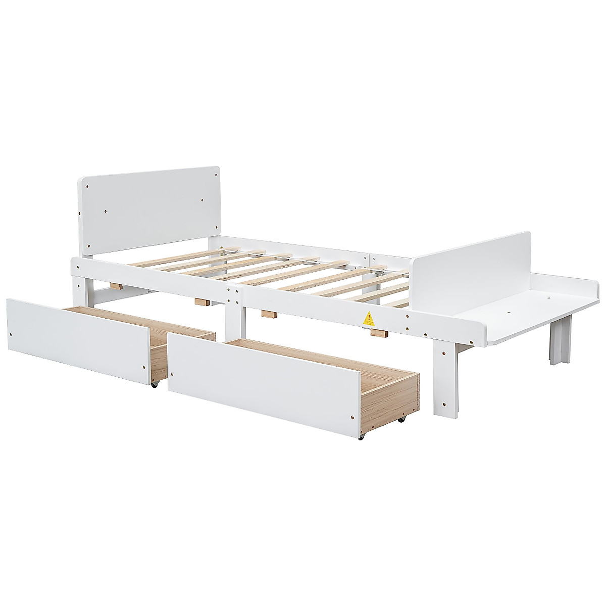 Dolonm Twin Bed Frames for Kids with 2 Drawers, Storage Platform Bed with Footboard Bench, Twin Kids Bed Headboard Frame Pine Wood, High Stable, No Box Spring Needed, Twin Bed for Kids, White