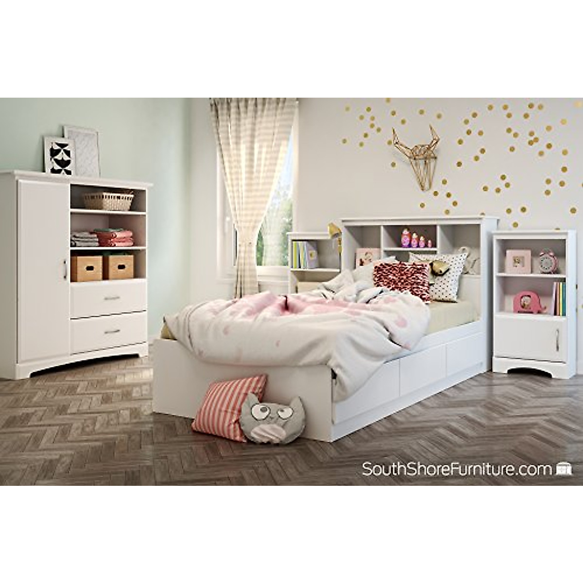 South Shore Callesto Mates Bed with 3 Drawers, Twin, Pure White