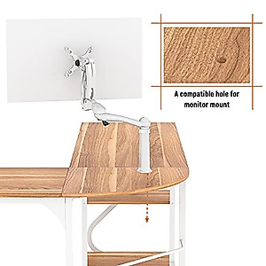 Weehom Reversible L Shaped Desk with Shelves Large Corner Computer Desks for Home Office Writing Workstation Wooden Desk Table, Walnut+White Leg