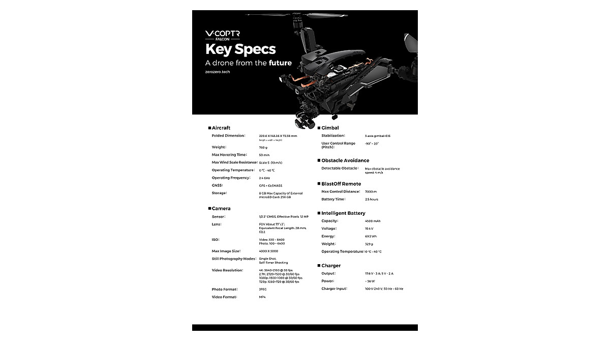 V-COPTR FALCON Bi-Copter Drone: 4K Camera & 50 Min Flight