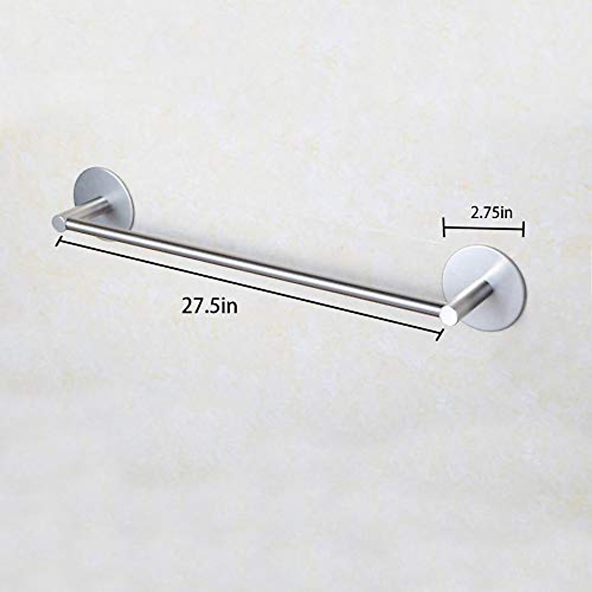 TOGU 27.5 inch Self Adhesive Single Towel Bar Heavy Duty Waterproof Towel Rack Stick on Bathroom Kitchen Lavatory Hanging Towel, Brushed Stainless Steel Finish