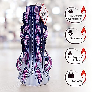 Carved Candles - Unique Handmade Candles Long Burning - Unscented Decorative Candle - Luxury Candles for Home Decor - Birthday Anniversary Mother’s Day Romantic Relaxing Gift for Women - Big Purple