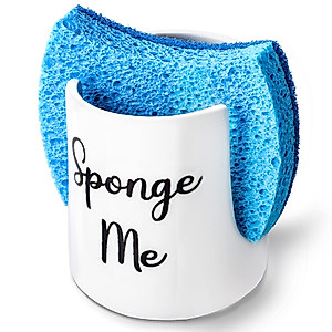 Nucookery Sponge Holder, Ceramic Dish Sponge Holder for Kitchen Sink with Sponge, Porcelain Kitchen Sink Sponge Caddy, Farmhouse Kitchen Sink Organizer for Sink Accessories