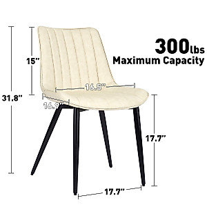 HOMHUM 4 PCS Faux Leather Dining Chairs, Mid Century Modern Leisure Upholstered Chair with Metal Legs for Kitchen Living Room Beige