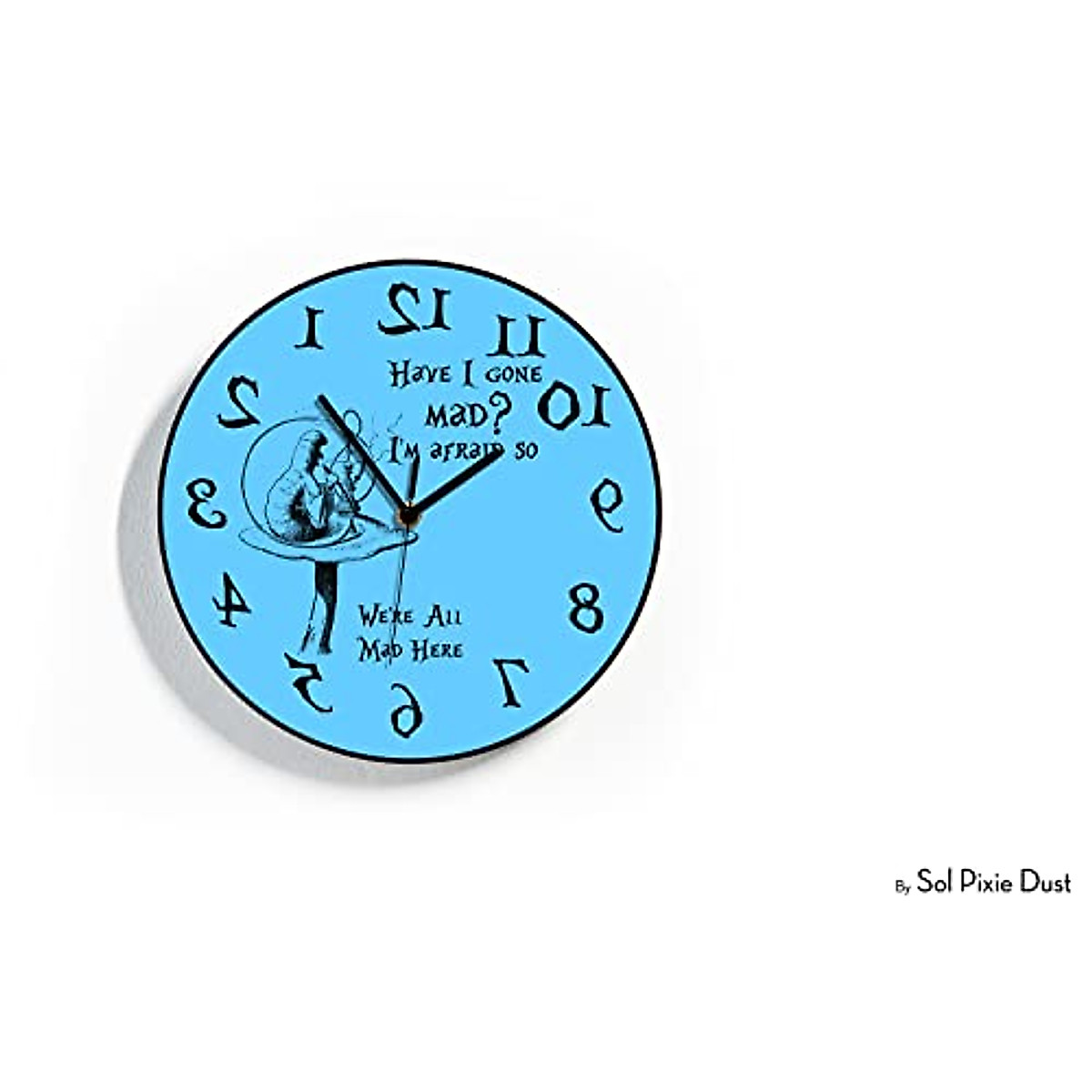 Reverse Wall Clock - Alice Hookah Smoking Caterpillar - Round Funny Clock - Backwards running Time - Counterclockwise Wall Clock - Optional RGB LED 5V Backlit