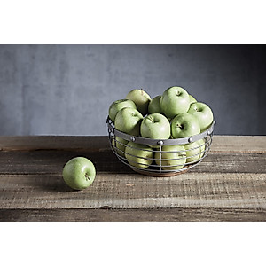 KitchenCraft Industrial Kitchen Vintage-Style Metal/Wooden Fruit Bowl, 28 x 12 cm (11" x 5") - Grey