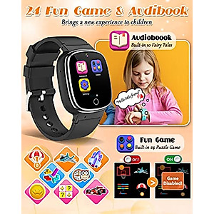 Waterproof Kids Smart Watch Boys Gifts for 3-12 Year Old Girls Kids Watches with 24 Puzzle Games HD Touchscreen Video Camera Music Player Pedometer Story Books Flashlight 13 Alarm Clock Learning Toys
