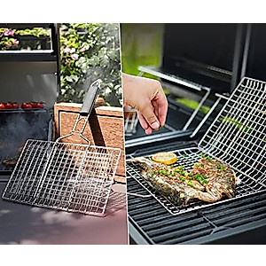 Grill Basket, 2 Pack Stainless Steel Fish Grill Rack, Portable BBQ Grilling Basket Outdoor Grill Accessories Barbecue Grilling Basket for Meat, Steak, Shrimp, Vegetables, Chops