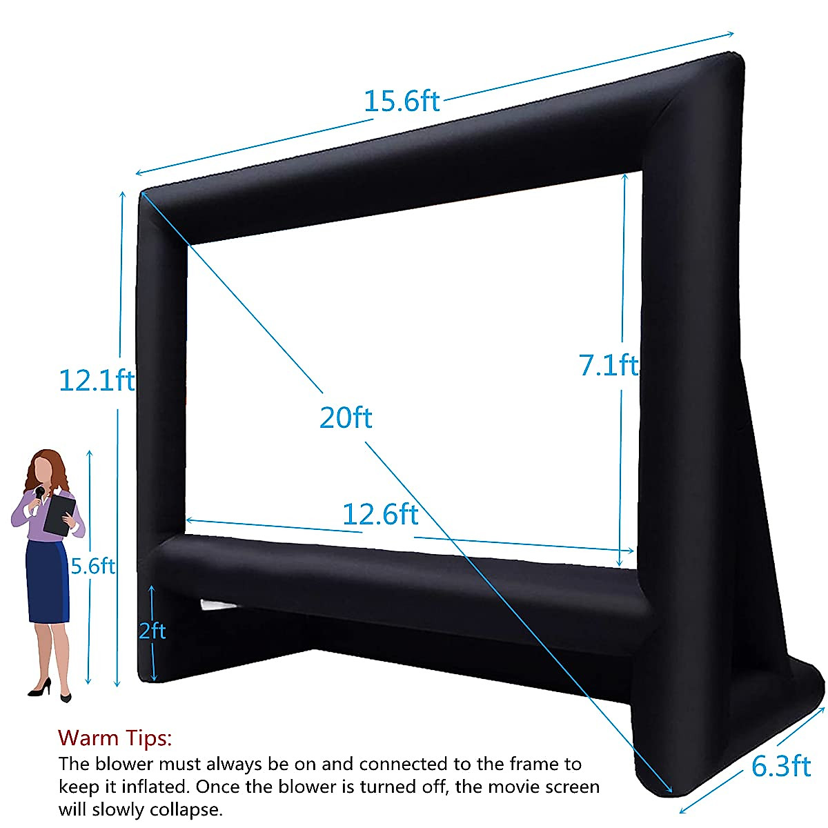 AZXRHWYGS 20 Feet Inflatable Movie Screen Outdoor Theater Blow Up Projection Screen with Carry Bag Blower for Front and Rear Projection Home Theater Backyard Pool Fun