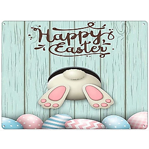 WZVZGZ Wall Hanging Plaque Metal Tin,Happy Easter Bunny Tail Rabbit Easter Eggs Welcome Spring,Novelty Sign for Living Room Garden Bedroom Office Hotel Cafe Bar Club Wall Decor 8x12inch