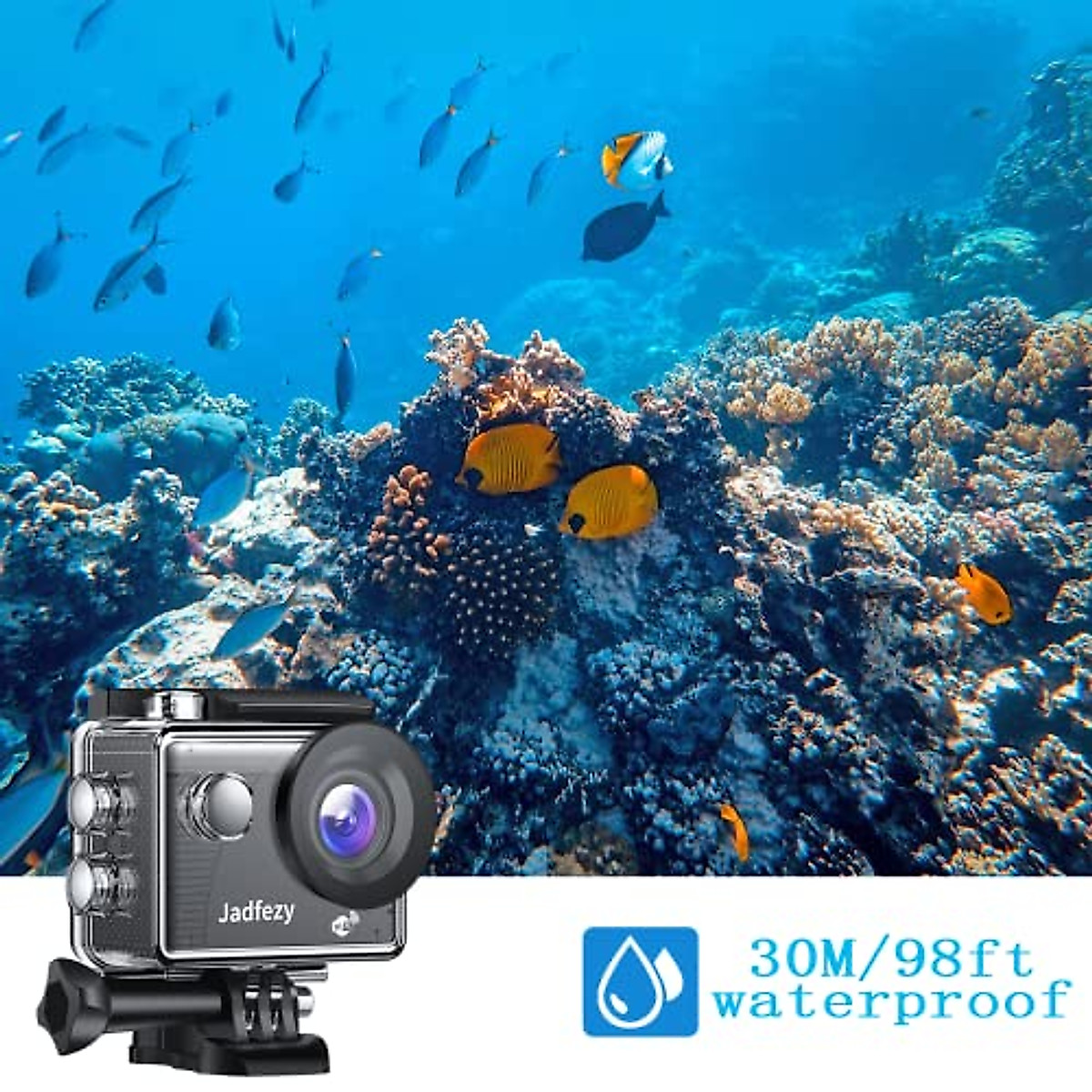 Jadfezy WiFi Action Camera Ultra HD 1080P, 12MP Sports Camera Wide-Angle 2" LCD Screen, 30m/98ft Underwater Waterproof Camera with 2 Batteries and Accessories Kit for Helmet and Bicycle etc.