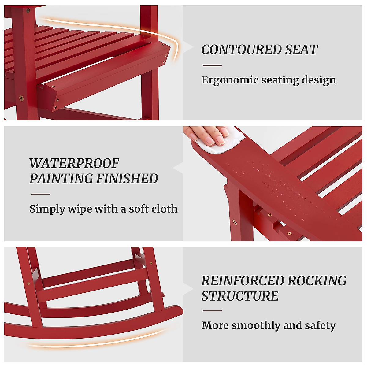 Cozyman Outdoor Rocking Chairs Set of 2, Acacia Wood Rocking Chairs, Patio Rocker Chair with Wide Seats, Red