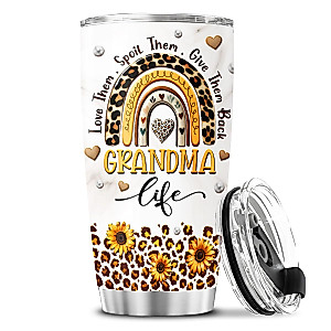 Grandma Rainbow, Tumblers Print Coffee Leopard Nana Granny Cup Cups Handle Cheetah Water, Tumbler 20 Oz With Lid And Straw, Grandma Gifts