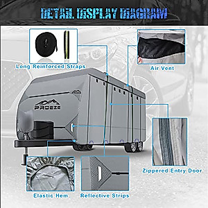 Travel Trailer Cover 2022 Upgraded 6 Layers Top RV Cover, Fits 20'-22' RV, Heavy Duty Windproof Anti-UV Camper Cover with RV Accessories,1 Tongue Jack Cover, 2 Extra Straps, 6 Gutter Covers