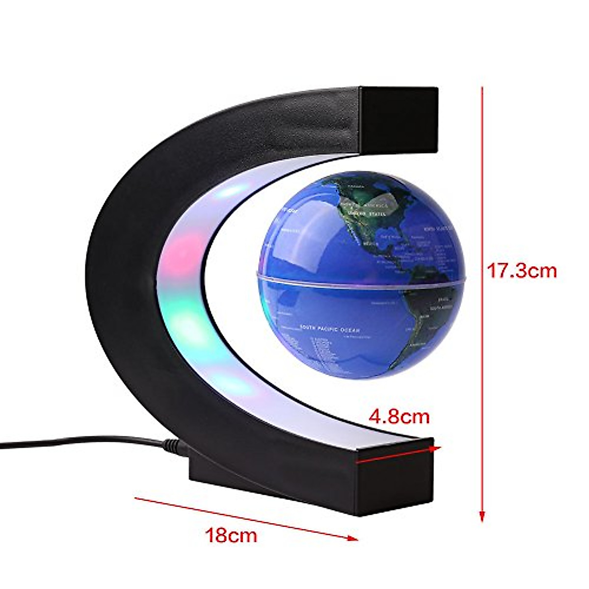 FUGEST Magnetic Levitation Floating Globe World Map with C Shape Base (Blue 3" Globe)