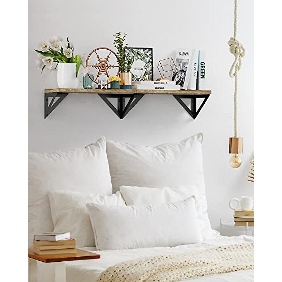 BAYKA Floating Shelves for Bedroom Decor, Rustic Wood Wall Shelves for Living Room Wall Mounted, Hanging Shelving for Bathroom, Laundry Room, Small Shelf for Plants, Books(Brown,Set of 3)