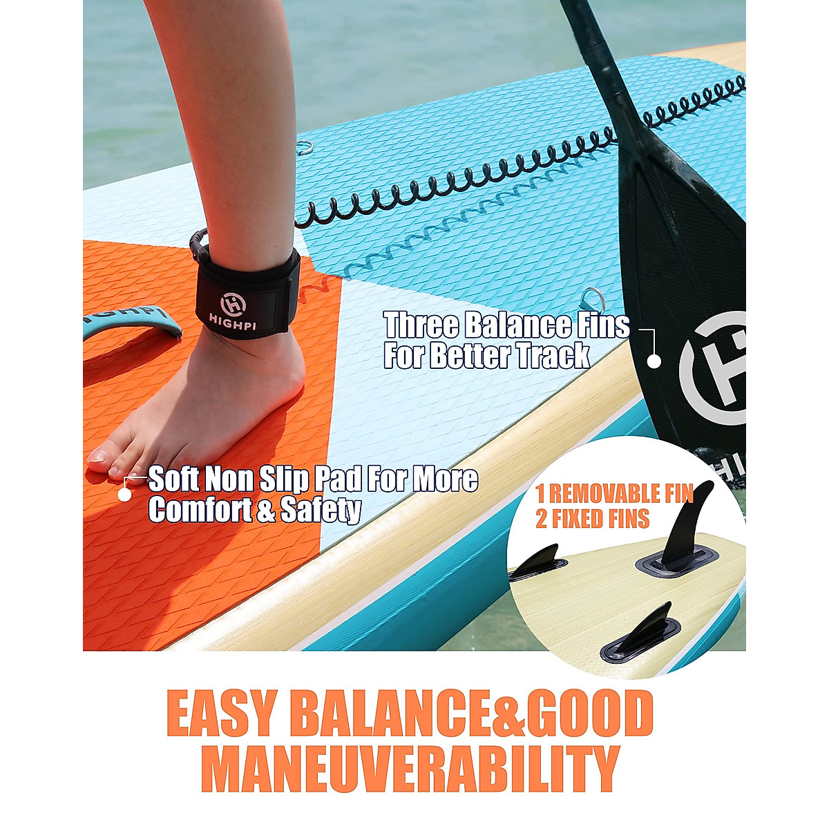 HIGHPI Inflatable Stand Up Paddle Board 11'x33''x6'' Premium SUP W Accessories & Backpack, Wide Stance, Surf Control, Non-Slip Deck, Leash, Paddle and Pump, Standing Boat for Youth & Adult