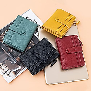 HKCLUF Small Wallet for Women,Genuine Leather Minimalist Bifold Wallets Ladies Credit Card Holder Coin Purse Mini Wallet With ID Window (Yellow)