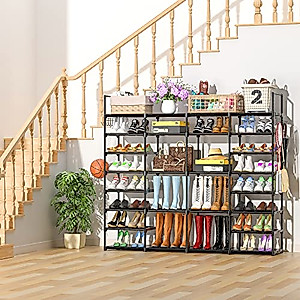Polegas Large Shoe Rack Shoe Organizer for 62-66 Pairs Shoes and Boots, Metal Shoe Rack Organizer, 8 Tiers Shoe Storage Shelf, Space Saving Shoe Cabinet for Entryway Closet Garage Bedroom Cloakroom