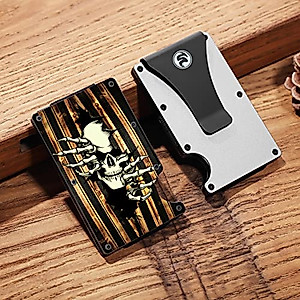 Coukula Minimalist Wallet for Men - Slim Aluminum Money Clip - RFID Blocking Metal Wallet - Front Pocket Mini Credit Card Holder - Skull Claw Torn Artcraft - Tactical Wallet for Business Travel