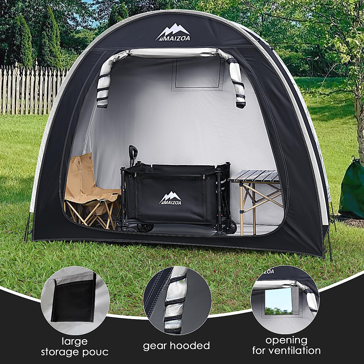 MAIZOA Outdoor Bike Covers Storage Shed Tent,210D Oxford Thick Waterproof Fabric,outdoor aluminum alloy bracket bicycle storage shed, neat tent bicycle cover (L-BLACK)