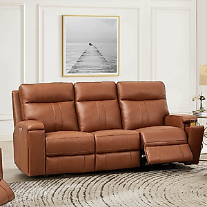 Hydeline Venice Zero Gravity Power Recline and Headrest Top Grain Leather Sofa Couch with Hidden Cup Holder, 86", Nutmeg Brown, Memory Foam, Pocket Coils and Control Panel