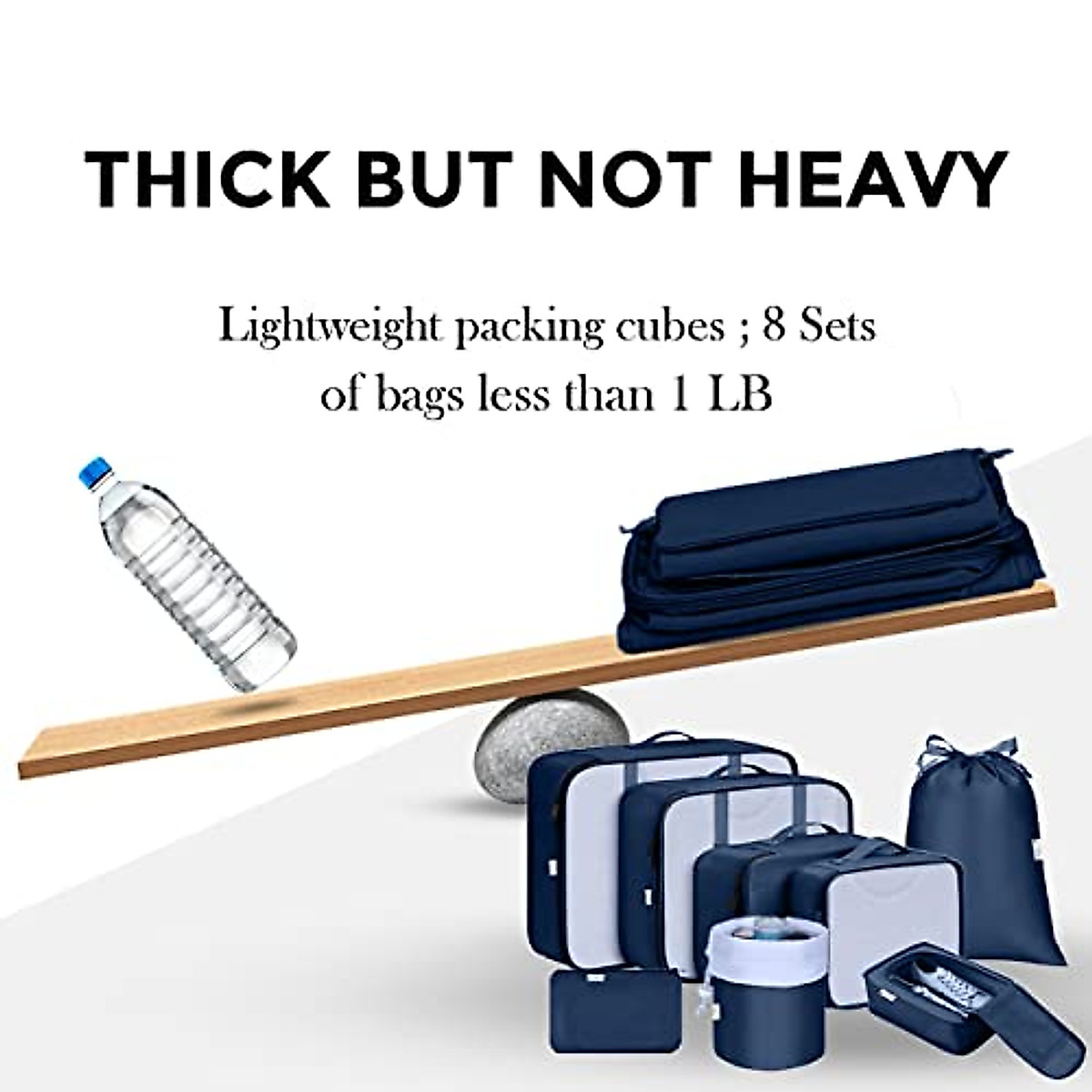Packing cubes for essential travel - Set of 8 pcs of compression organizer for carry on suitcase, luggage mesh bags for accessories and clothing, laundry bag included (NAVY BLUE)