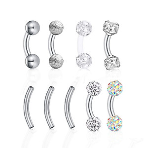 Mayhoop 16G 5-7pcs Stainless Steel Rook Daith Earrings Belly Lip Ring Eyebrow Studs Cartilage Tragus Cubic Zirconia Barbell Body Piercing 6mm 8mm 10mm