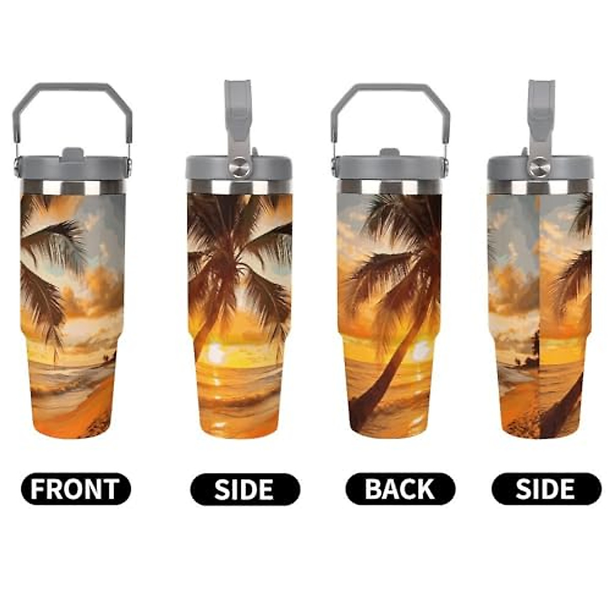 SYJTGDE Large Capacity Car Cup Tropical Beach Palm Tree Sunset Fashionable Upgrade Car Cup Advanced And Beautiful Travel Cup