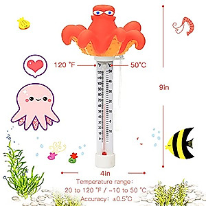 XY-WQ Floating Pool Thermometer, Large Size Easy Read for Water Temperature with String for Outdoor and Indoor Swimming Pools and Spas (Octopus)