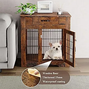 Rovibek Waterproof Dog Crate Furniture with Storage, Brown, Heavy Duty Metal Mesh and Wooden Countertop