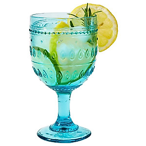 Euro Ceramica Fez Collection Wine Glasses, 4 Count (Pack of 1), Teardrop Mandala Design, Turquoise