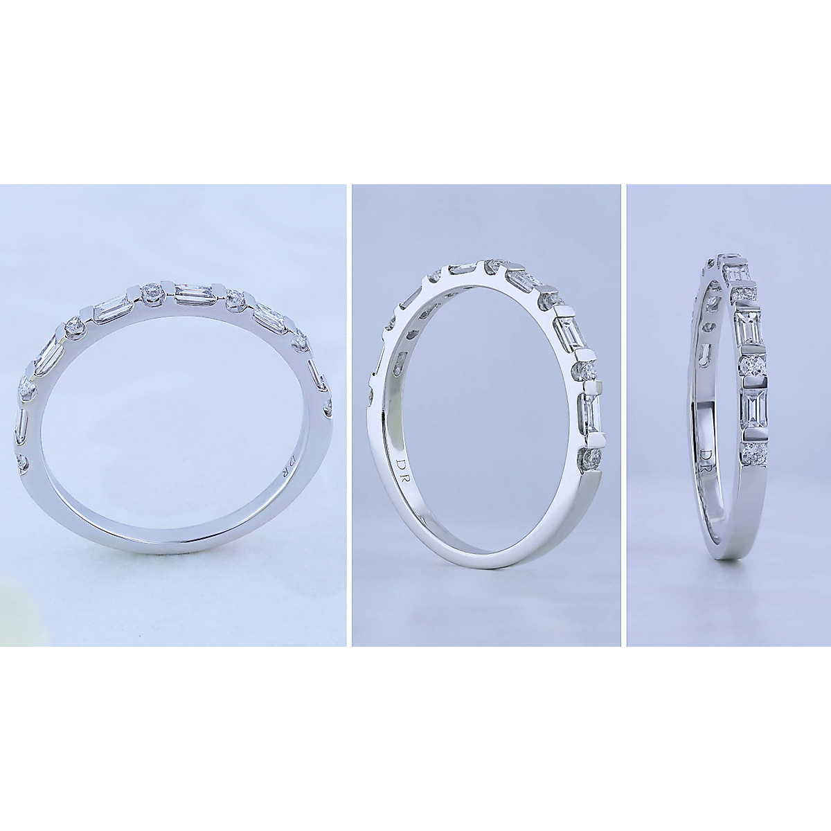 Dazzlingrock Collection 0.33 Carat (ctw) Round & Baguette White Diamond Anniversary Delicate Timeless Bar Style Matching Wedding Band for Her 1/3 CT | 14K White Gold, Size 4.5