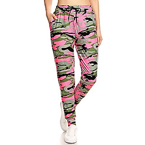 Leggings Depot JGA-Q654-N367-XL Blush Hue Camouflage Print Jogger Pants w/Pockets, X-Large