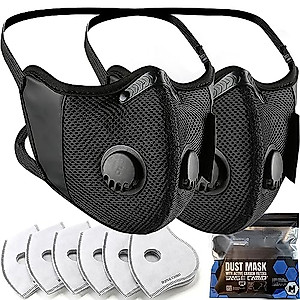 BASE CAMP M Cross Dust Face Mask 2 Pack with Extra 6 Activated Carbon Filters for Woodworking Construction Sanding Gardening Sawing