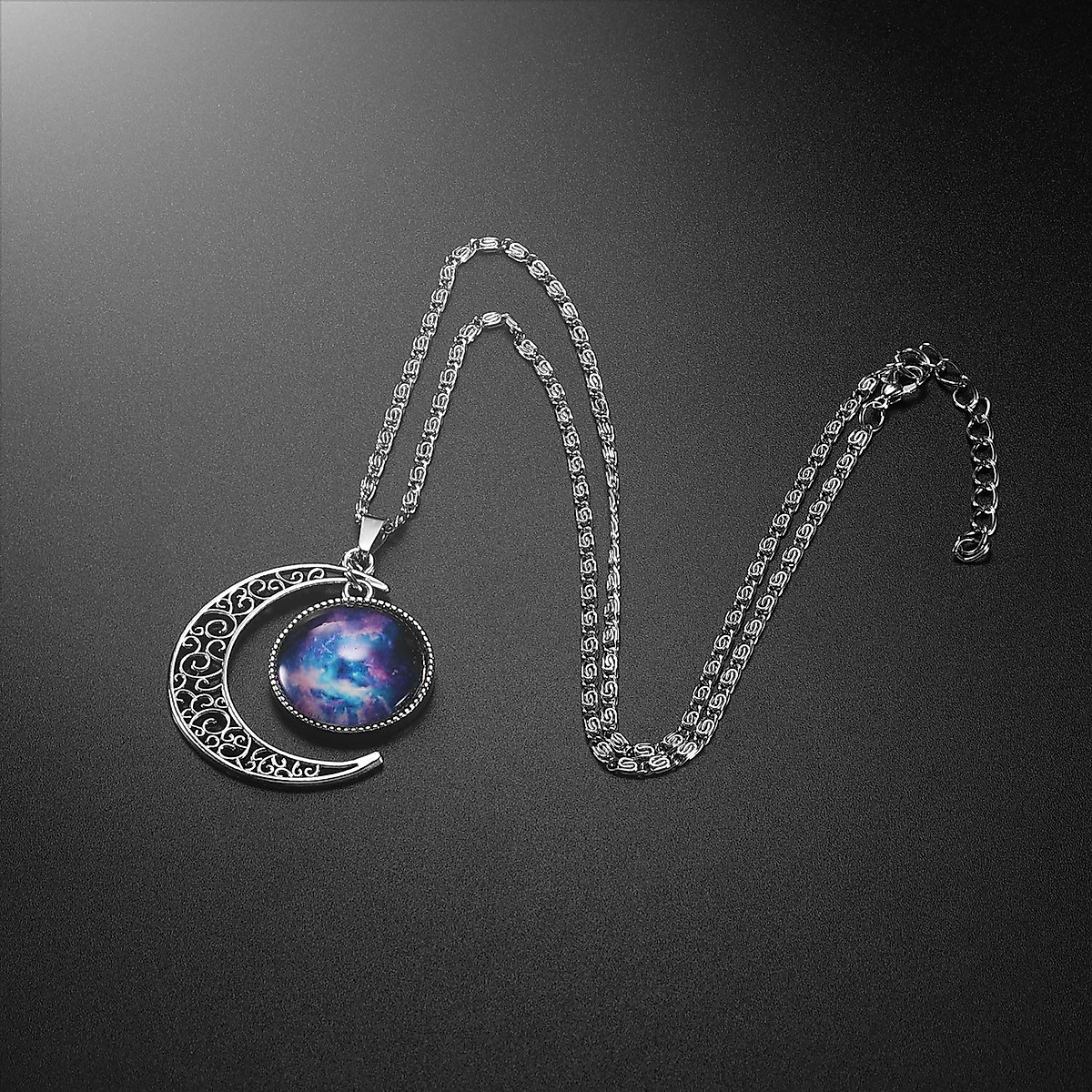 Lcbulu Galaxy Crescent Moon Pendant Necklaces Jewelry for Women18''