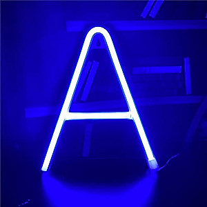 QiaoFei Letter Neon Signs Led Blue Neon Light up Decorative Art Lights Battery/USB Operated Marquee Letters Alphabet Neon Word Decor Lights for Home Shop Bar Baby Shower Birthday Wedding Party (A)