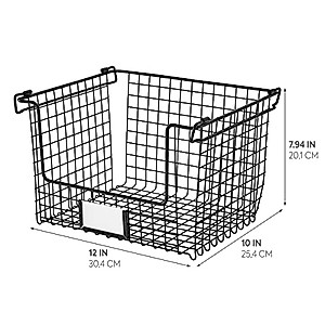 iDesign Classico Storage Basket with Handles for Pantry, Kitchen, Bathroom, Countertop, and Desk Organization, 12" x 10" x 7.75", Stackable-Large
