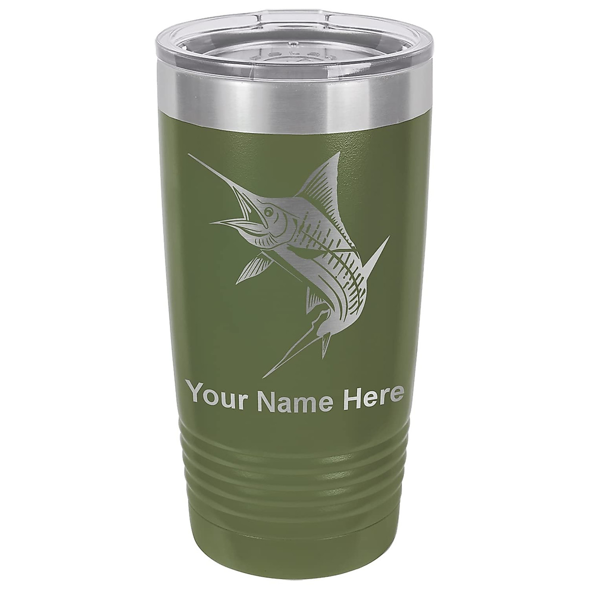 LaserGram 20oz Vacuum Insulated Tumbler Mug, Marlin Fish, Personalized Engraving Included (Camo Green)