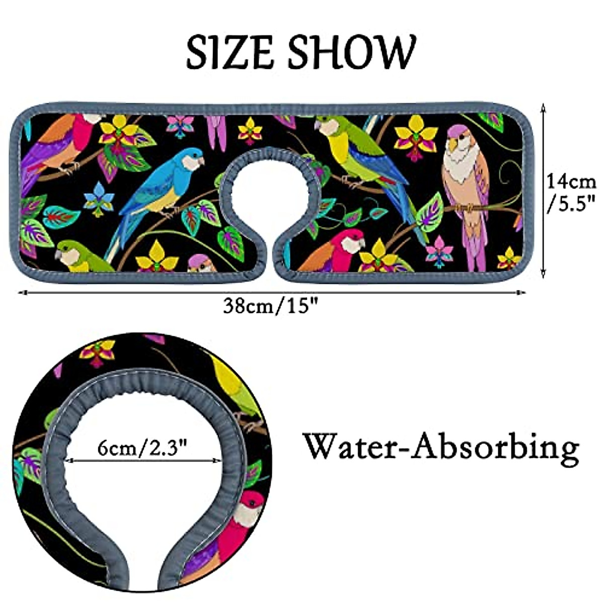 Kitchen Faucet Mats 2 Pieces Multicolor Jungle Parrots Absorbent Faucet Sink Splash Guard Bathroom Counter and RV,Faucet Counter Sink Water Stains Preventer