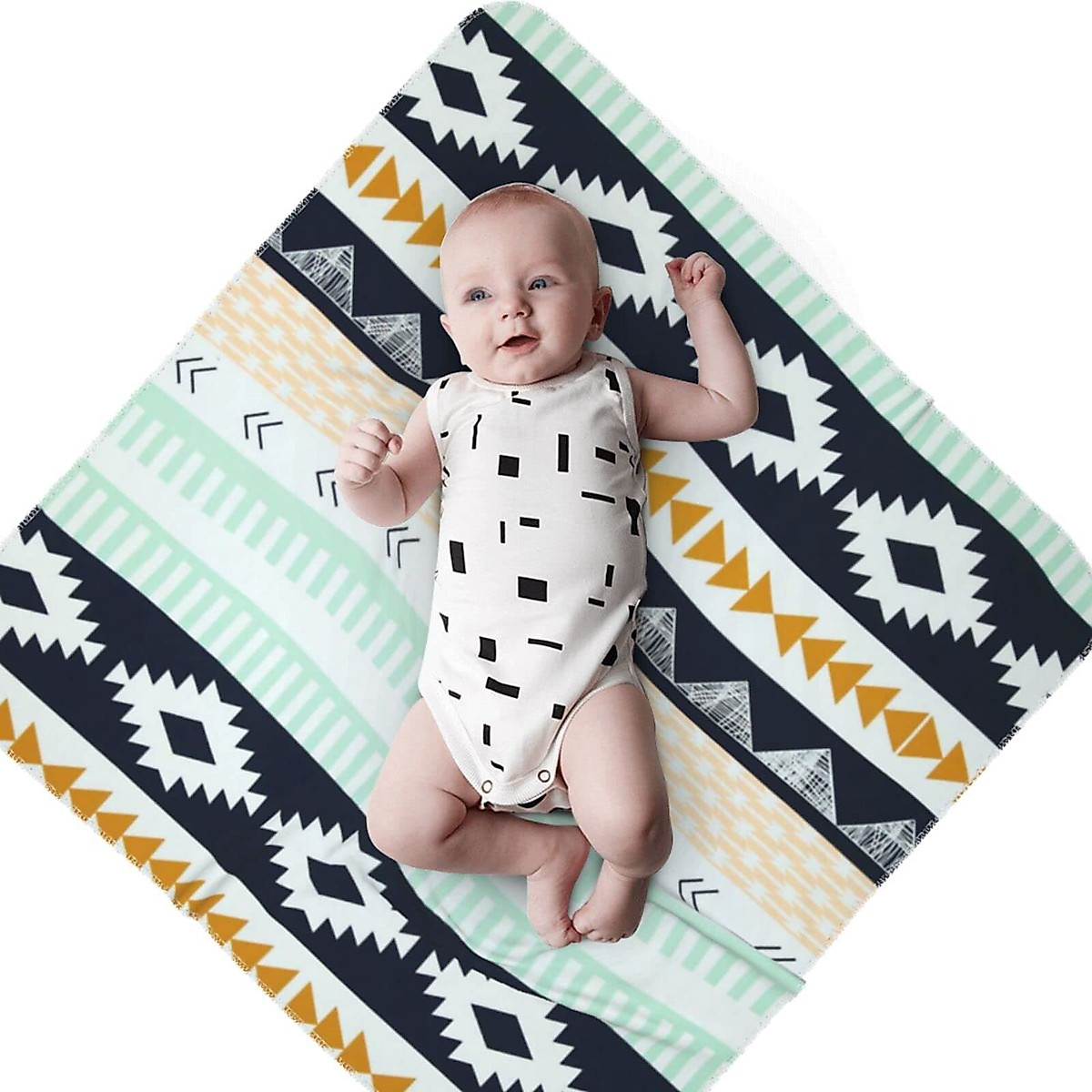 Western Native American Newborn Swaddle Blanket, Soft & Cozy Aztec Receiving Baby Blankets Swaddle Wrap for Boys and Girls