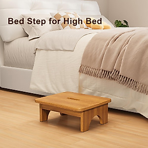 Kzeirm Wooden Step Stool, 6.5" Acacia Wood Step Stool, Step Stools for Adults Kids with 500 lbs Capacity, Bed Steps for High Beds, Small Step Stool for Bathroom Kitchen, Platform Stepping Foot Stool