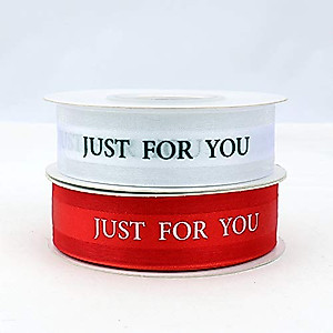 2 Rolls White Red Chiffon Ribbon, Printed Just for You Ribbon for Gift Wrapping, Wedding, Valentines Day, 22 Yards Organza Ribbon for DIY Crafts, Easter Decor