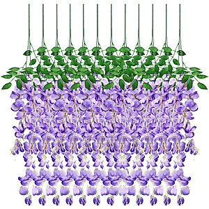 IMIKEYA 12 Pieces Wisteria Artificial Flower 3.25 Feet Wisteria Vine Ratta Hanging Garland Silk Fake Wisteria Flowers String for Wedding Party Decor, Blue