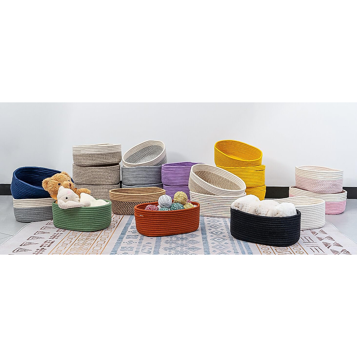 CubesLand Cube Shelf Storage Baskets for Organizing, Woven Shelf, Closet Bins Shelves Toy Basket Box Nursery Baby 2 Packs Organization Off White/Light Gray