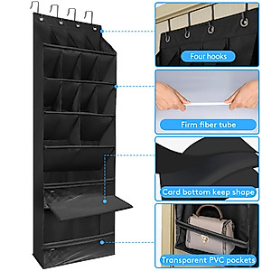 TIOYOTY Over The Door Shoe Organizer with Large Deep Pockets Door Shoe Rack for Narrow Door Hanging Multifunction Shoe Holder for Dorm Closet Door, Black 16 Pockets